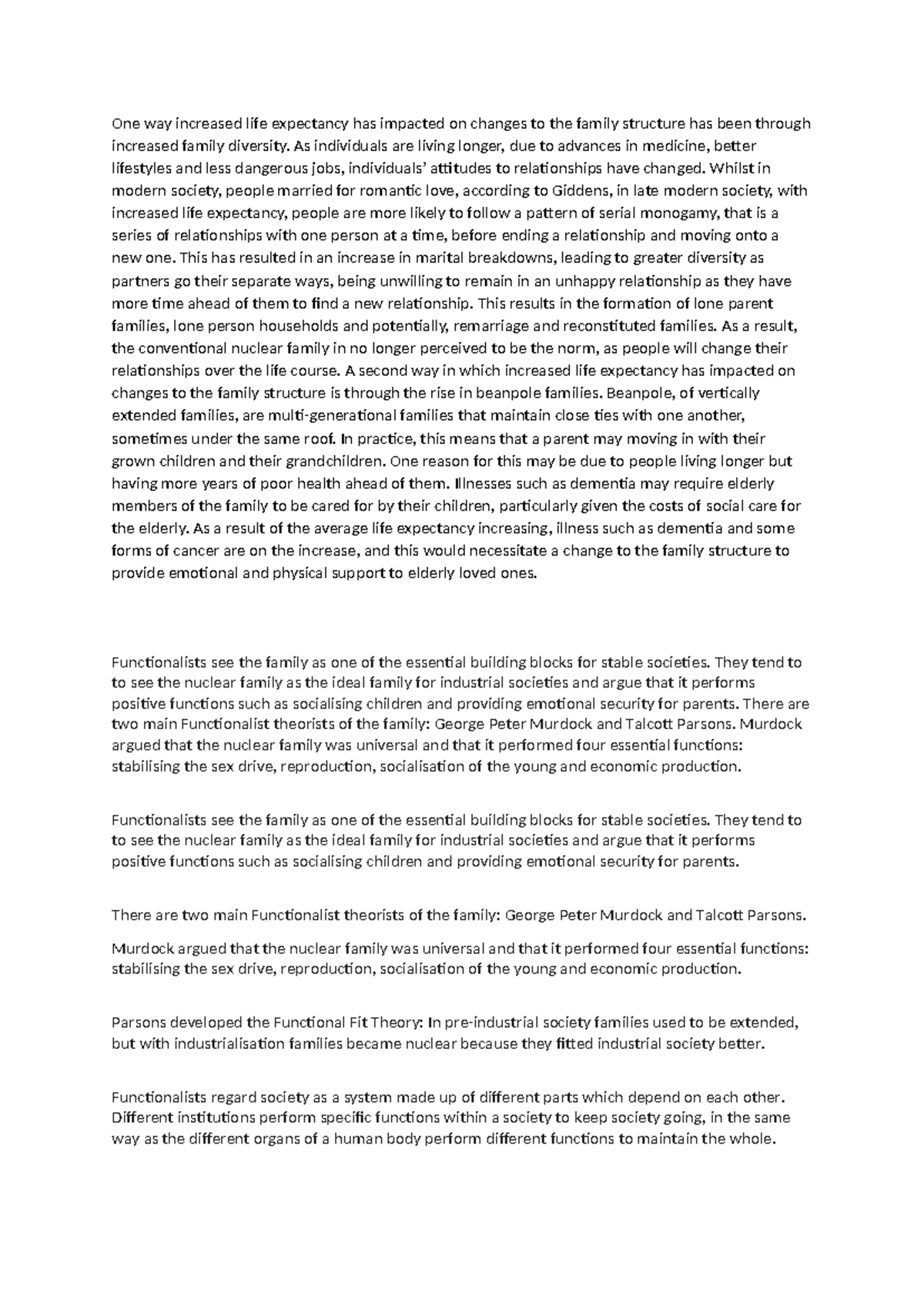 One way increased life expectancy has impacted on changes to the family ...