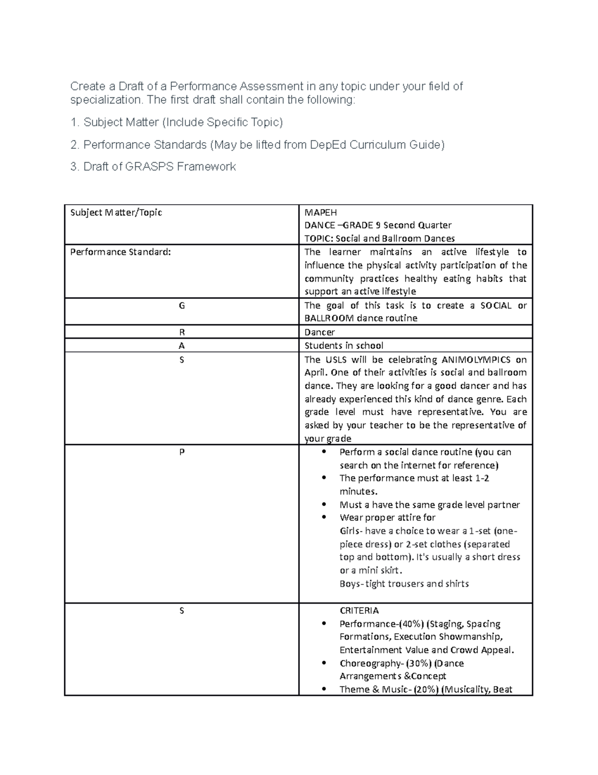 Grasp Drafts - Create a Draft of a Performance Assessment in any topic ...