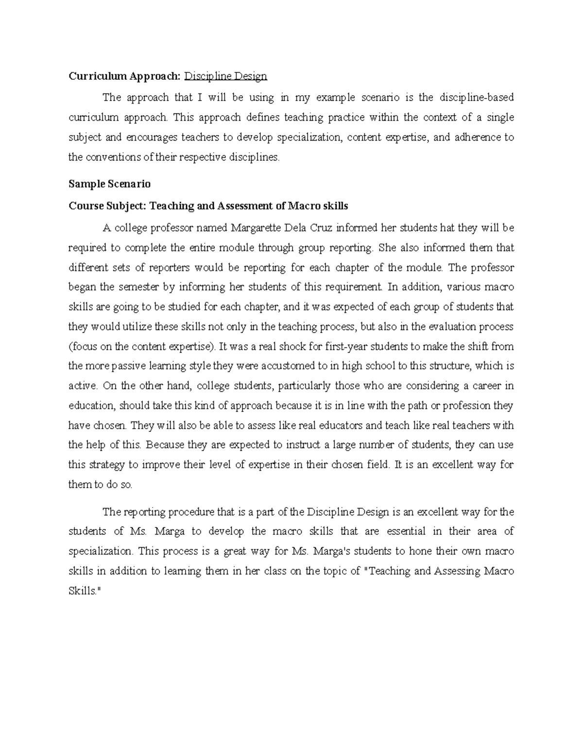 Sample scenario - This is an assignemnt presented to the course subject ...