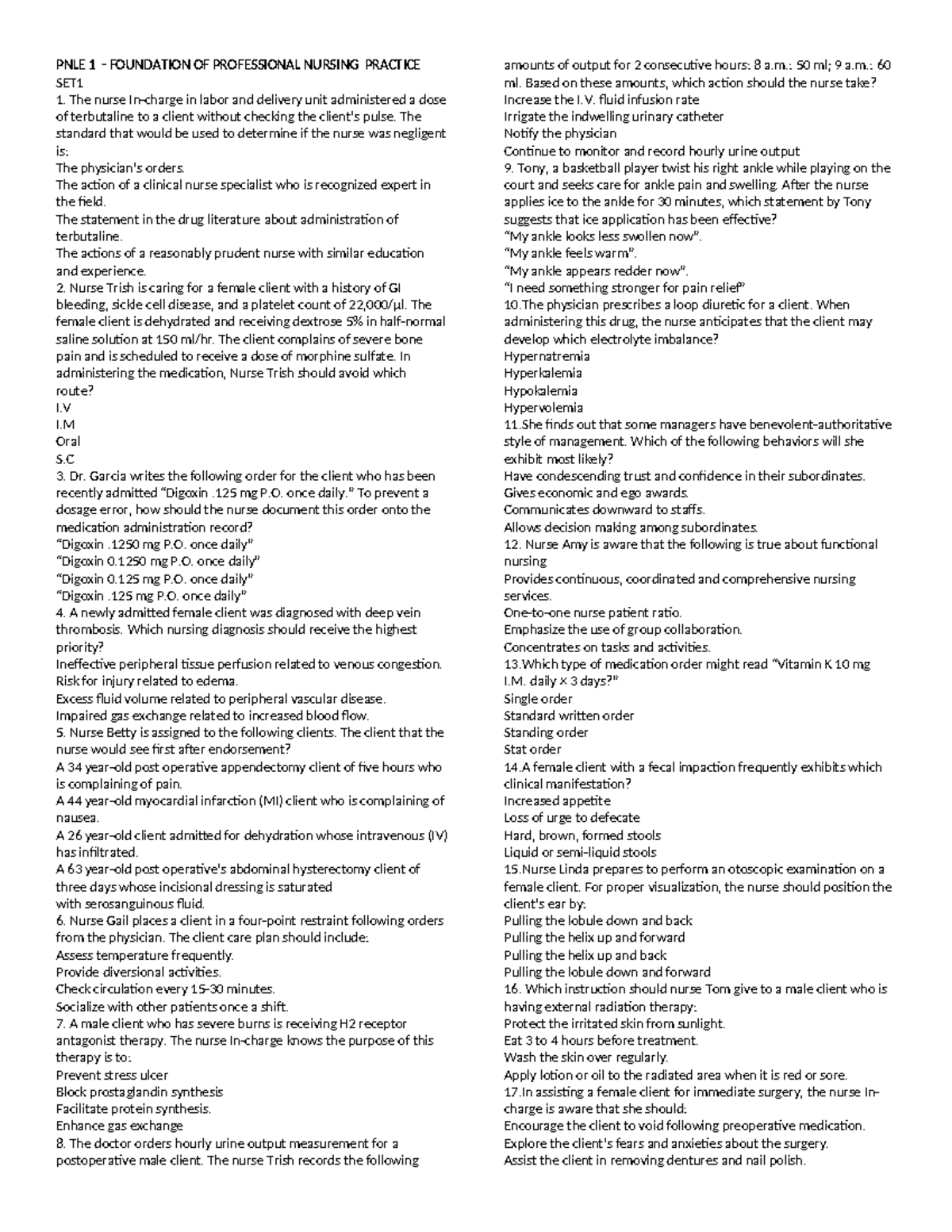 Nursing Leadership NCM119 bdbdbdbd - PNLE 1 - FOUNDATION OF ...