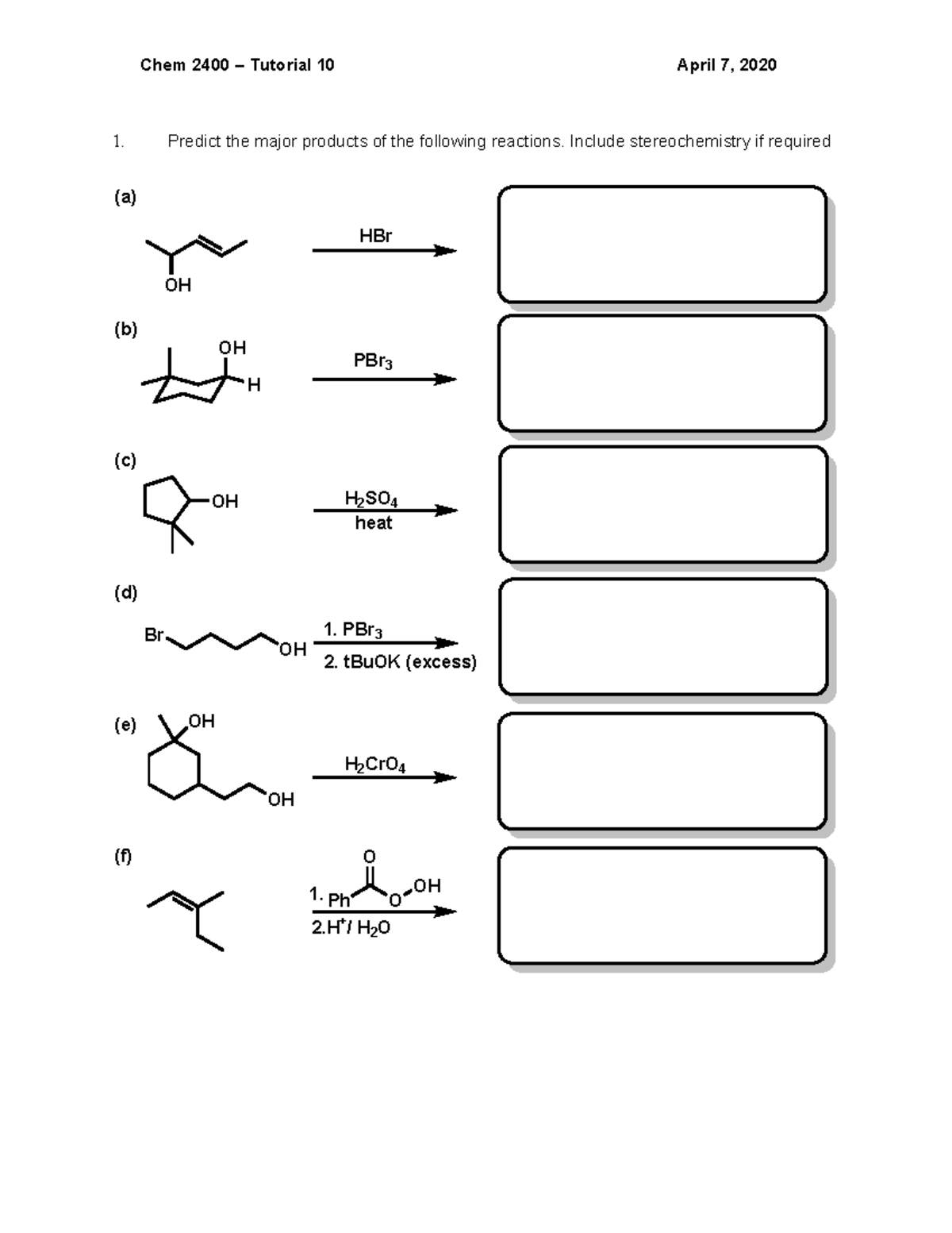 Chem 2400 - Tutorial 10 - Bonus Assignment - 1. Predict the major ...