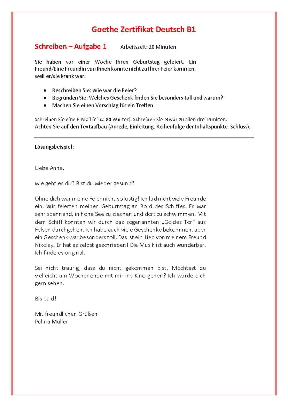 Folge 44 Schreiben Aufgabe 1 (B1 ,B2) - Goethe Zertifikat Deutsch B ...