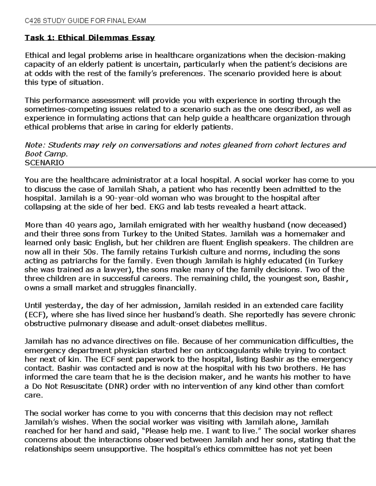 C 426 Test Study Guide - C426 STUDY GUIDE FOR FINAL EXAM Task 1 ...