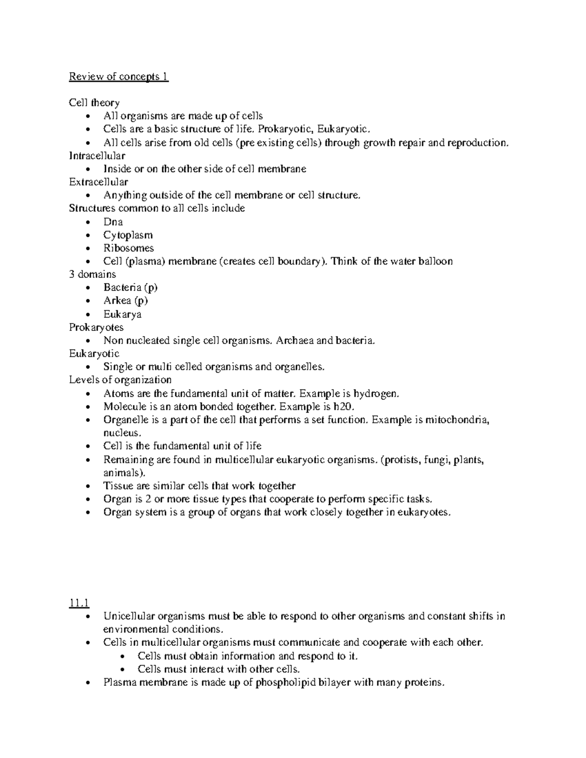 Intro to Chapter 11 - Review of concepts 1 Cell theory • All organisms ...