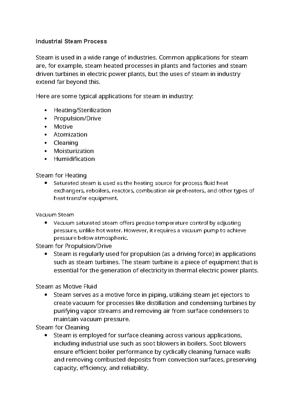 Steam is used in a wide range of industries - Common applications for ...