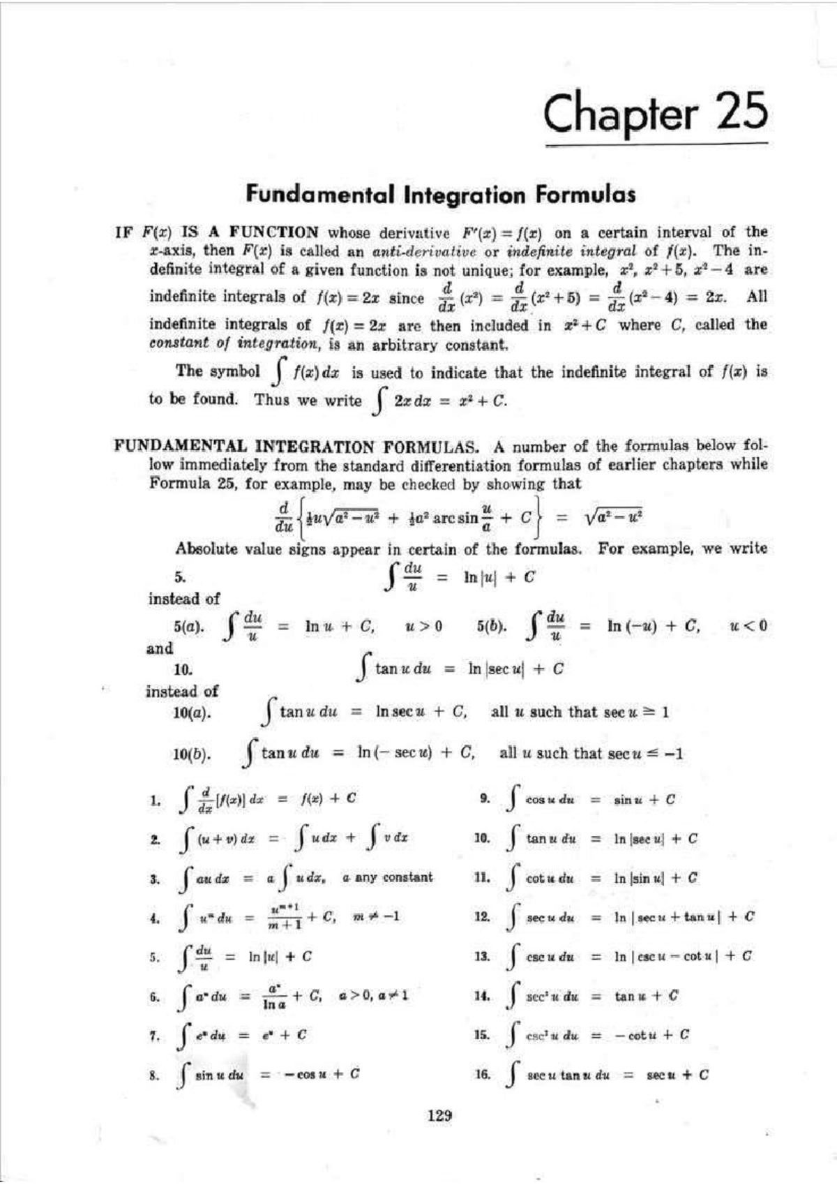 Formulas integrales - Formulario examen - Chapter 25 Fundamental ...