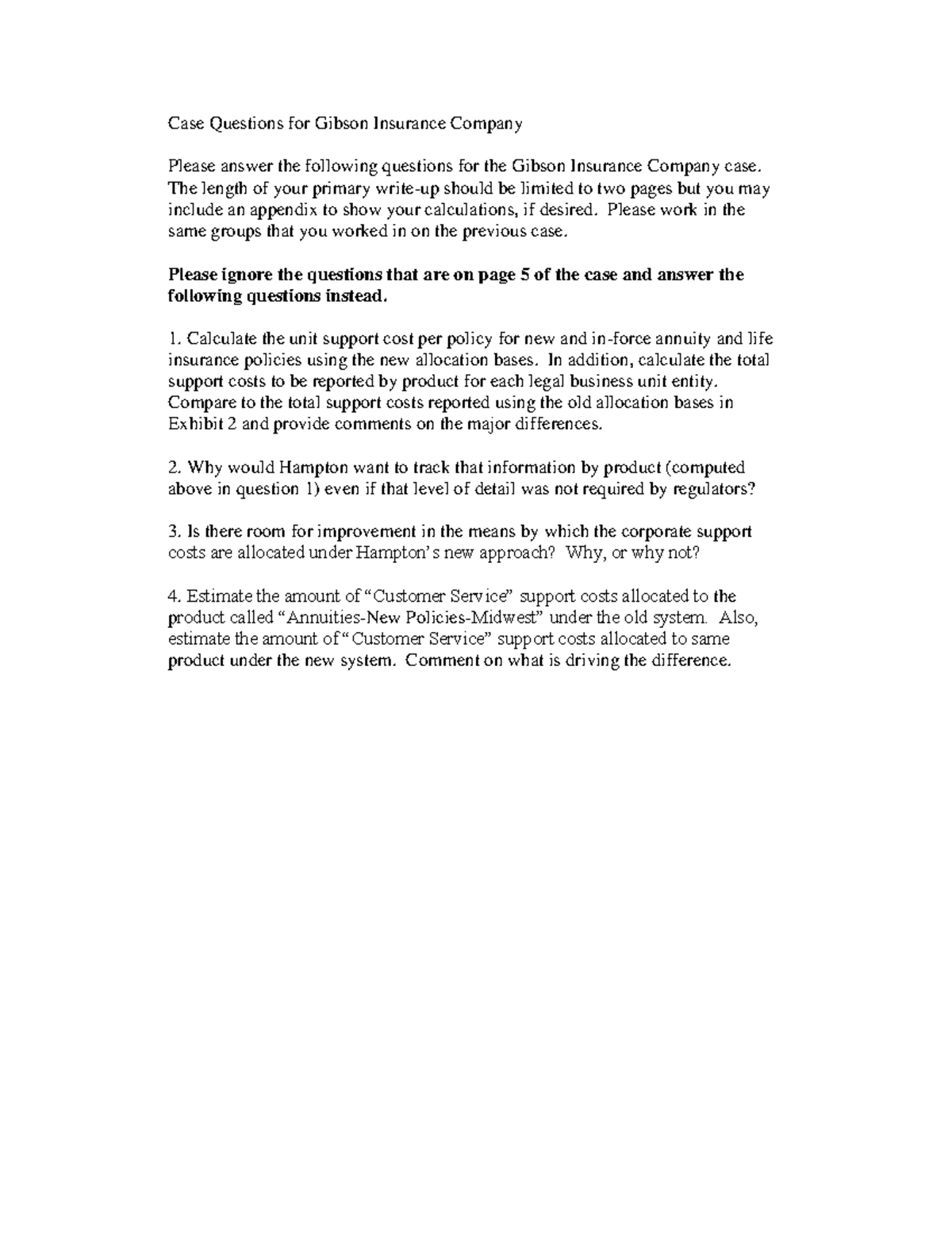 Gibson Insurance Case Questions - Case Questions for Gibson Insurance ...