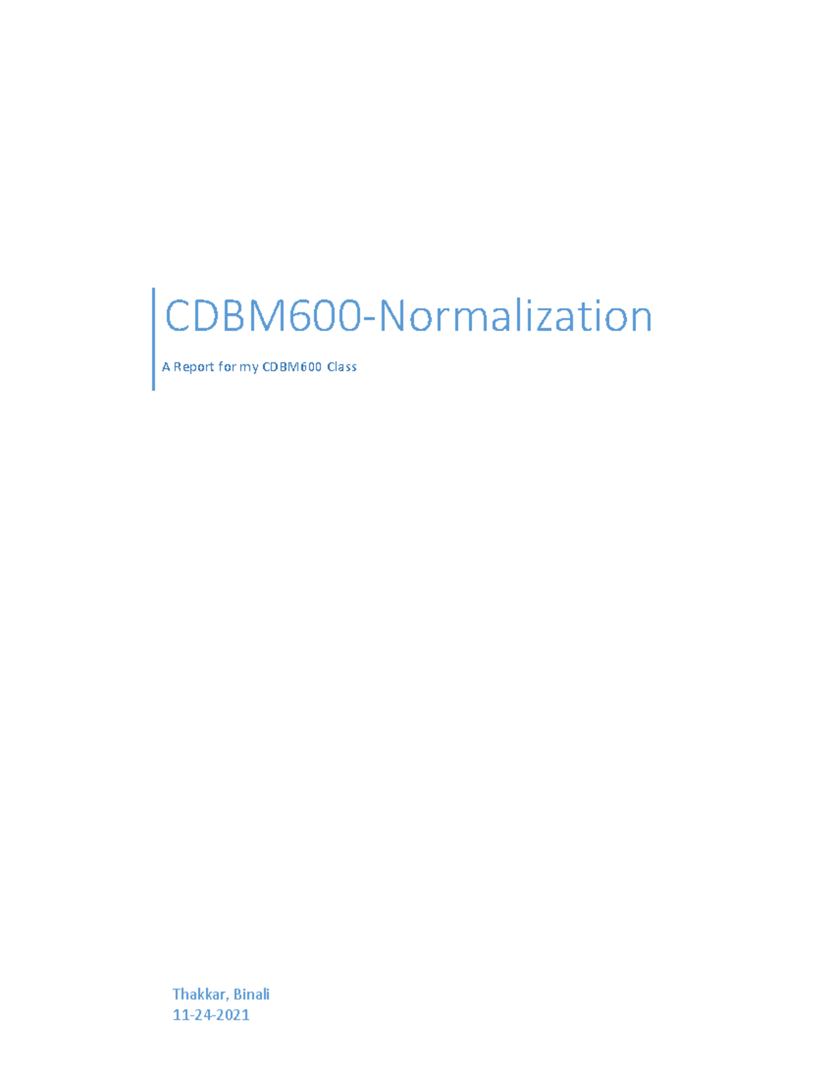 Normalization and Entity Relationship Diagram for CDBM600 Class - Studocu