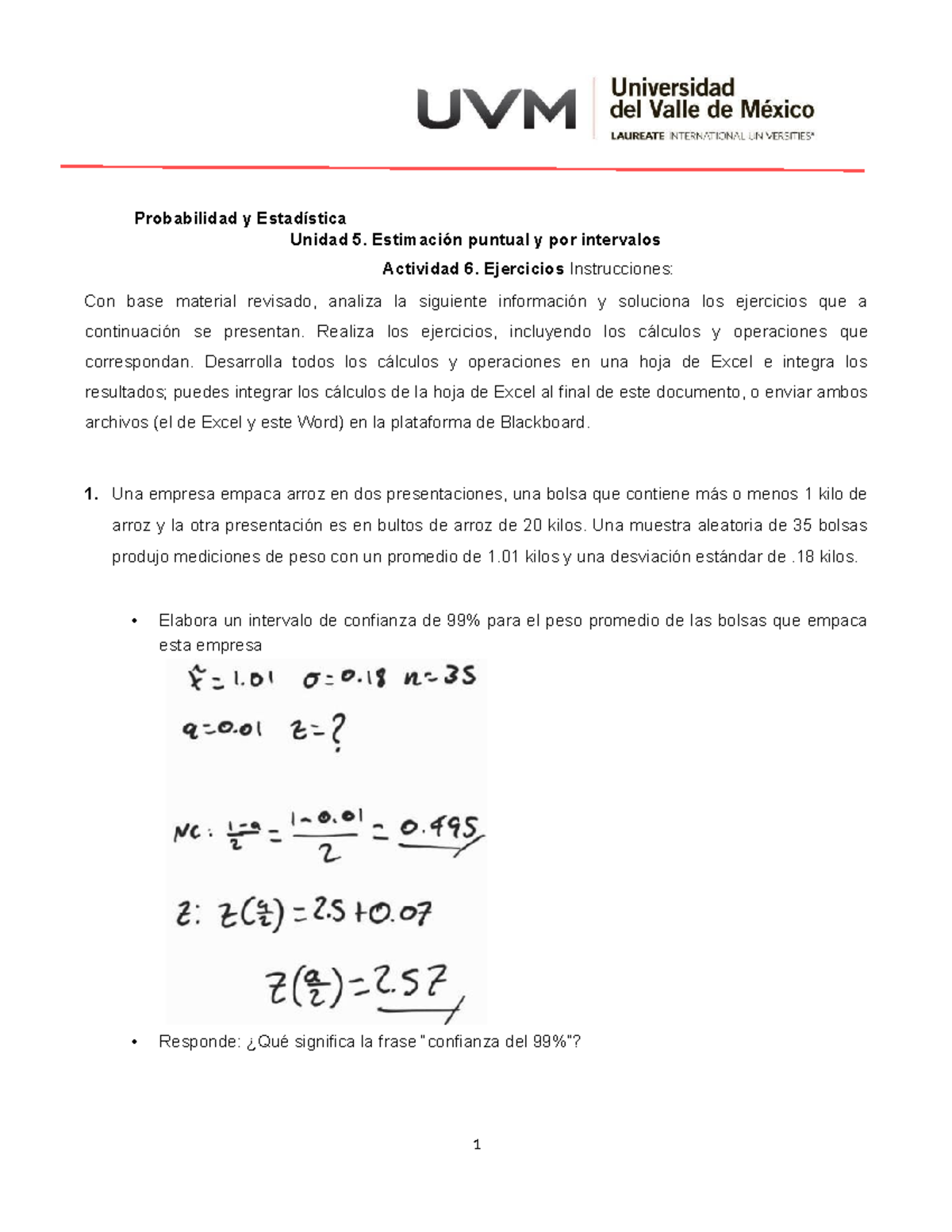 U5 Act 6 - tarea u5 - Probabilidad y Estadística Unidad 5. Estimación puntual y por intervalos ...