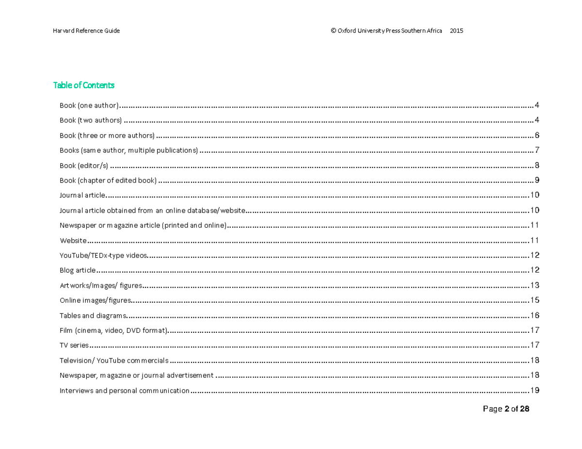 Harvard Reference Guide EALH2508 - Table of Contents Book (one author ...