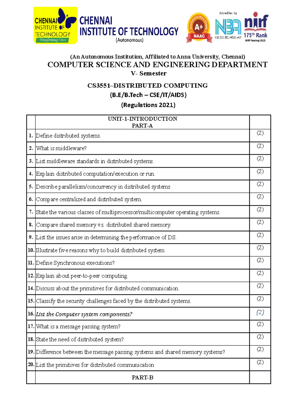 DC Question Bank - distributed computing notes - (An Autonomous ...