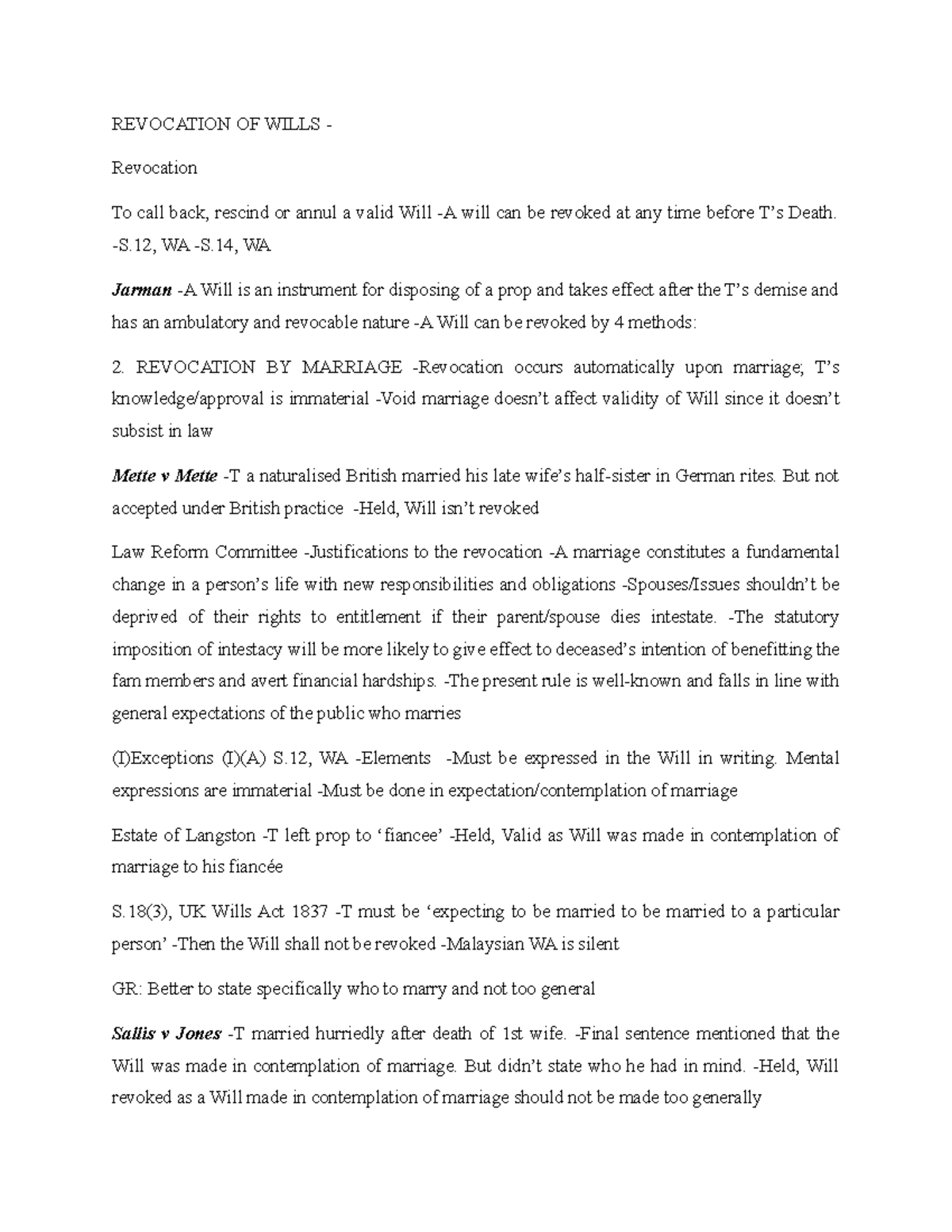 Sucession revocation - notaa - REVOCATION OF WILLS - Revocation To call ...