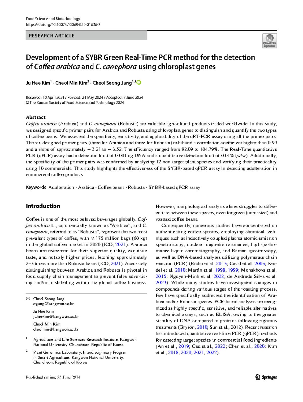 S10068 024 01636 7 - CLOROPLASMAS - Vol.:(0123456789) Food Science and ...