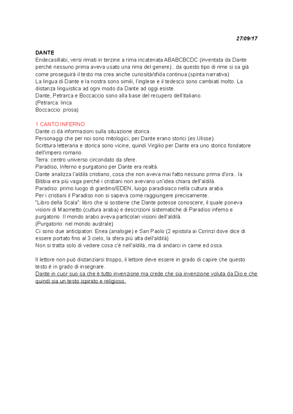 Letteratura Casadei 1 - 27/09/ DANTE Endecasillabi, versi rimati in ...