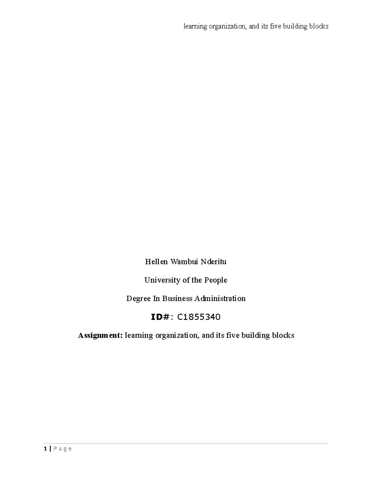 Building block assignmenets - Hellen Wambui Nderitu University of the ...