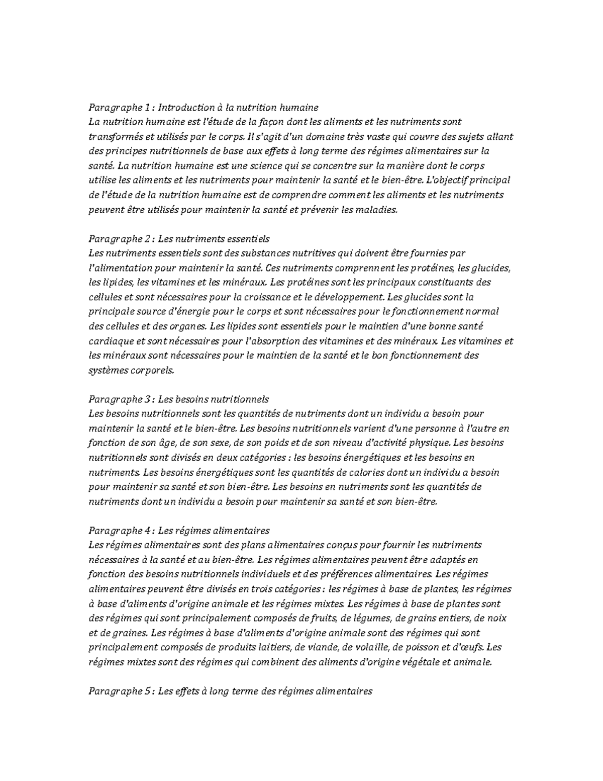 Human Nutrition note study - Paragraphe 1 : Introduction à la nutrition ...
