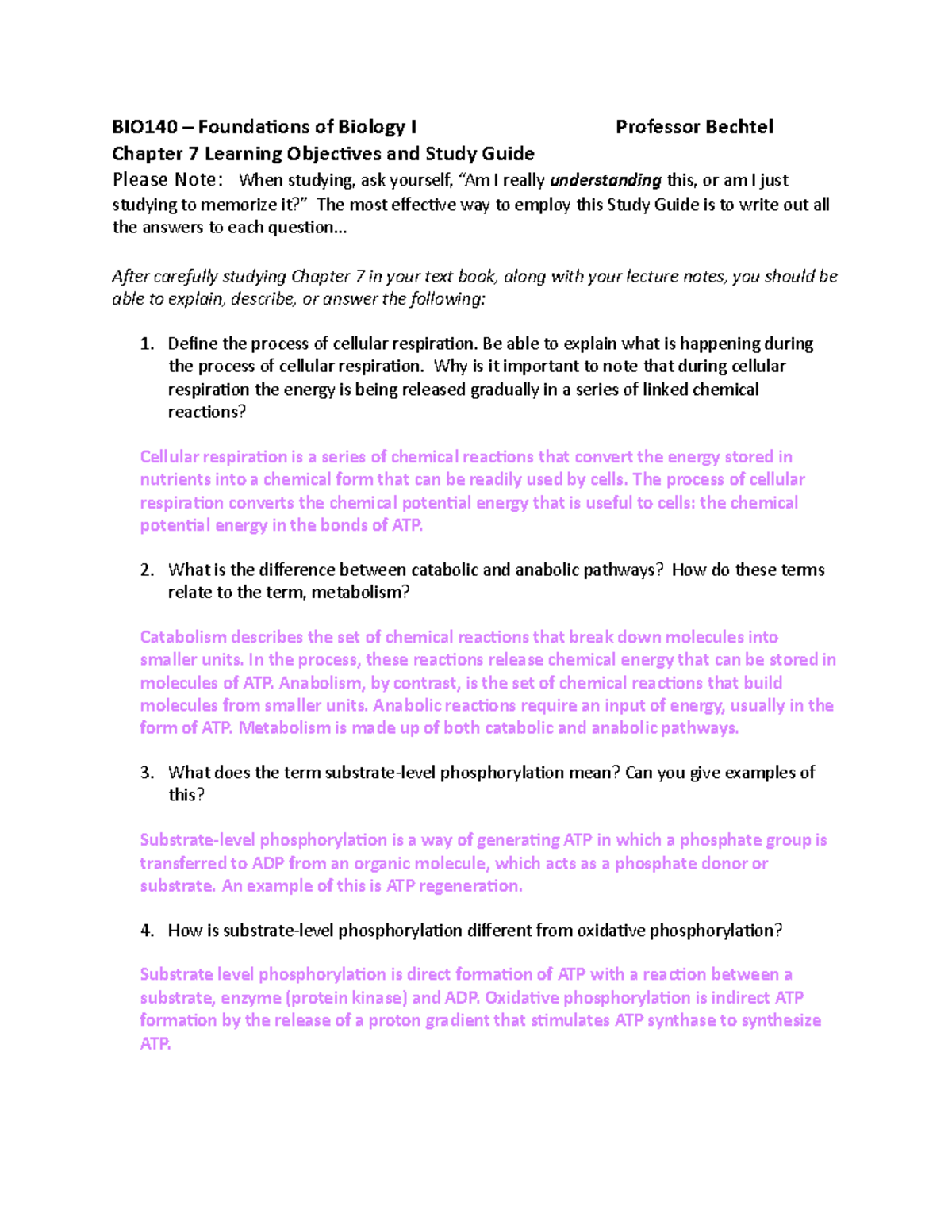 2020-BIO 140-study guide 6 - BIO140 – Foundations of Biology I ...