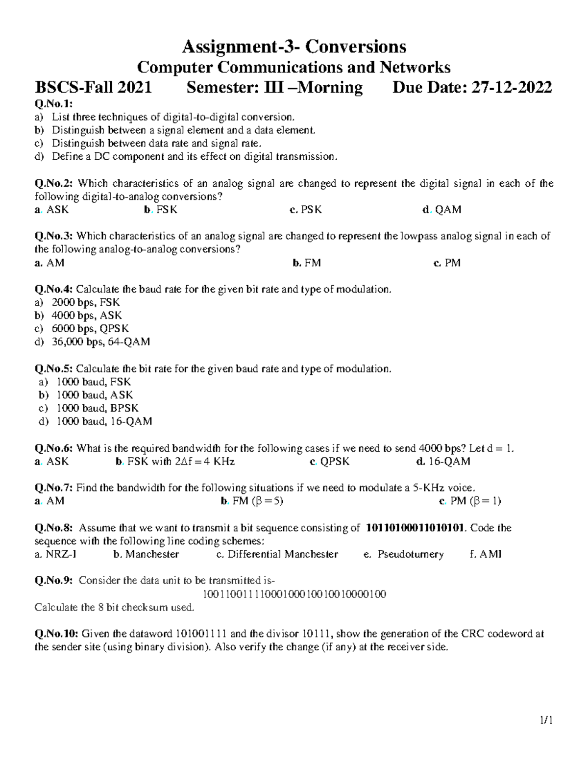 Encoding-detection-Asgnment-BS-III-M - 1/ Assignment-3- Conversions Computer Communications and ...