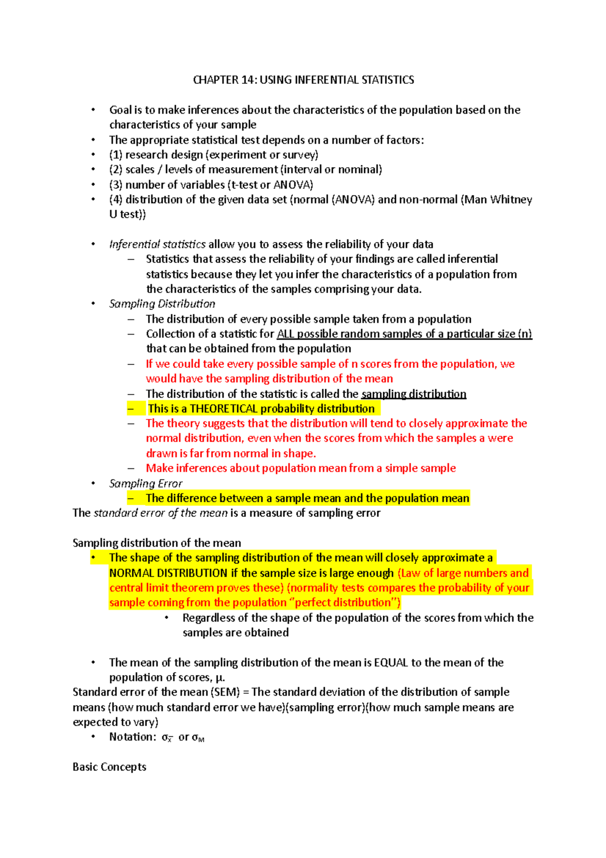 Chapter 14 Inferential statistics - CHAPTER 14: USING INFERENTIAL STATISTICS Goal is to make ...