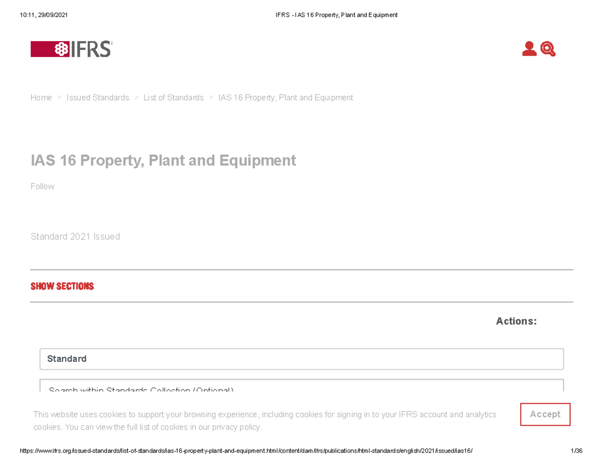 IFRS - IAS 16 Property, Plant and Equipment - SHOW SECTIONS Home Issued ...