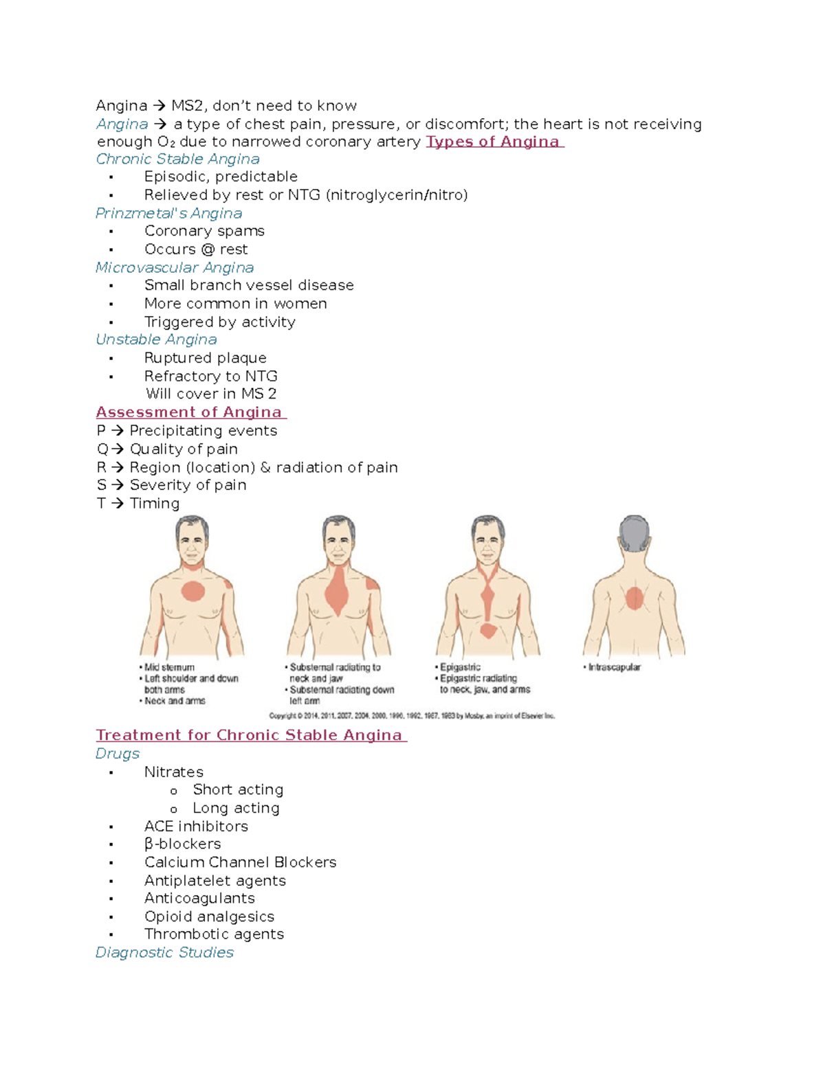 Angina - Medical Surgical concepts - Angina MS2, don’t need to know ...
