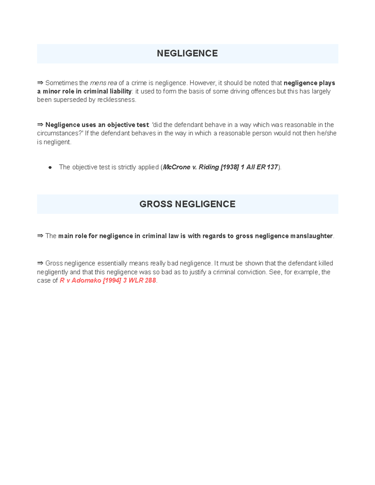 Negligence and Gross negligence manslaughter - NEGLIGENCE ⇒ Sometimes ...