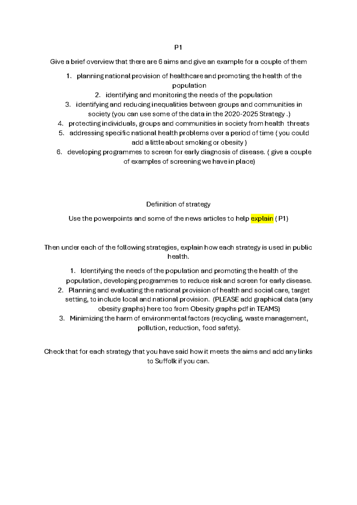 New checklist P1 simpler - P Give a brief overview that there are 6 ...