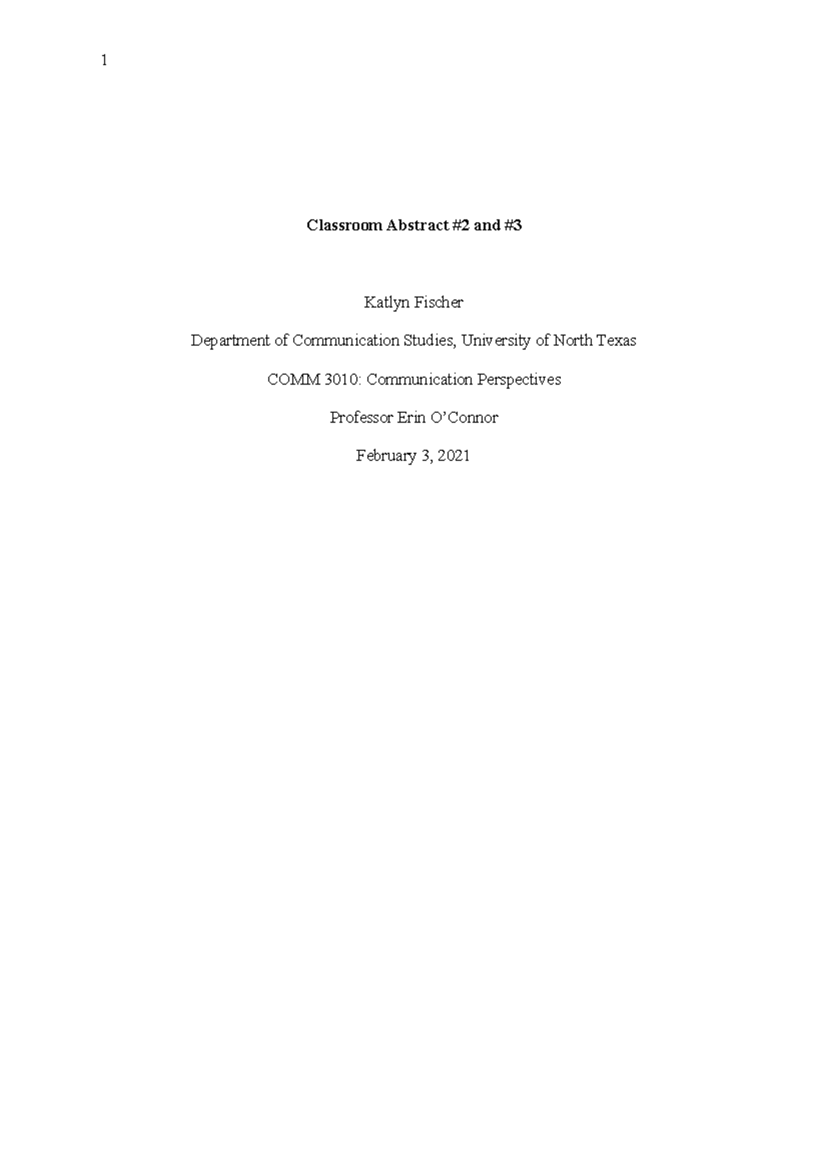Classroom Abstract #2 & #3 - 1 Classroom Abstract #2 and # Katlyn ...