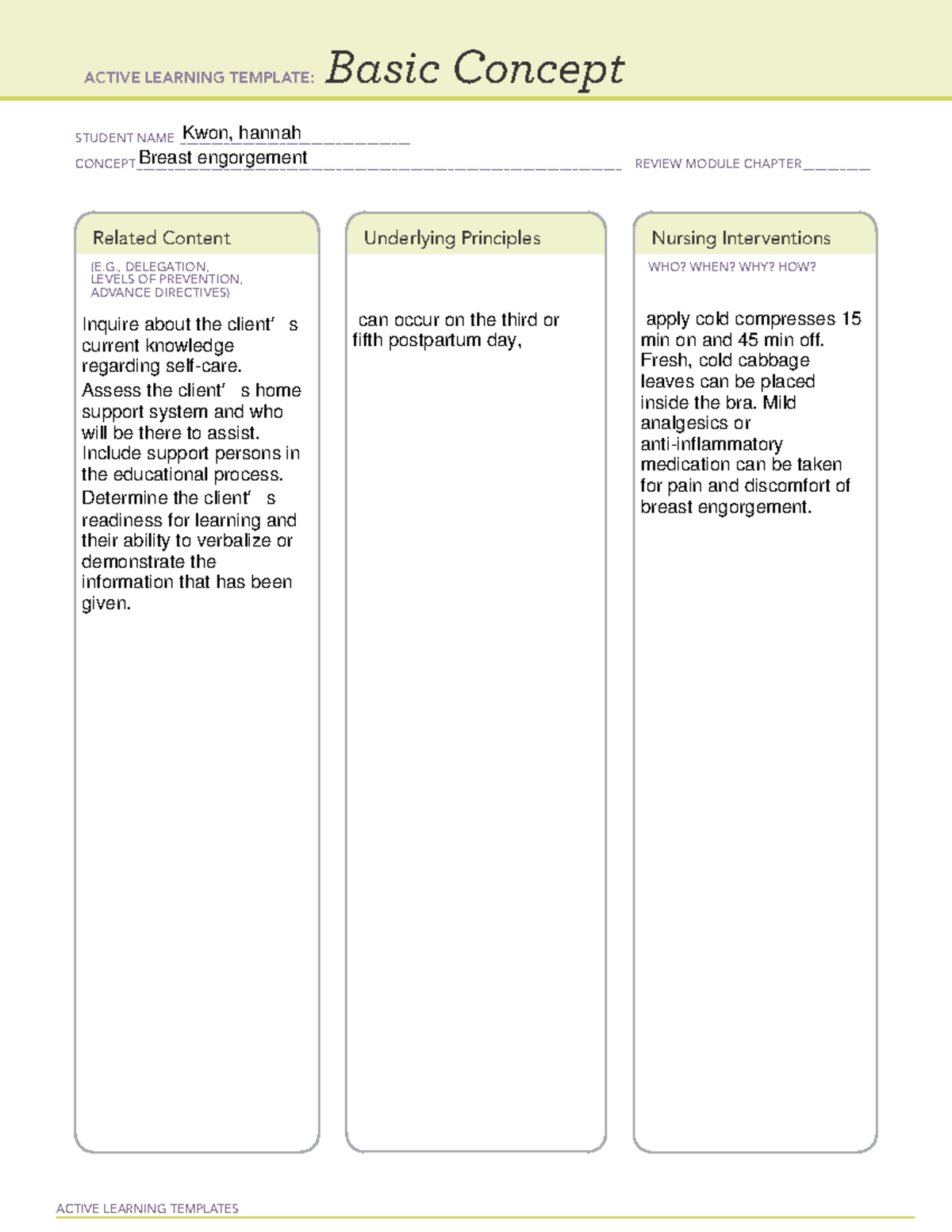 Breast engorgement - template - MA001 - ACTIVE LEARNING TEMPLATES Basic ...