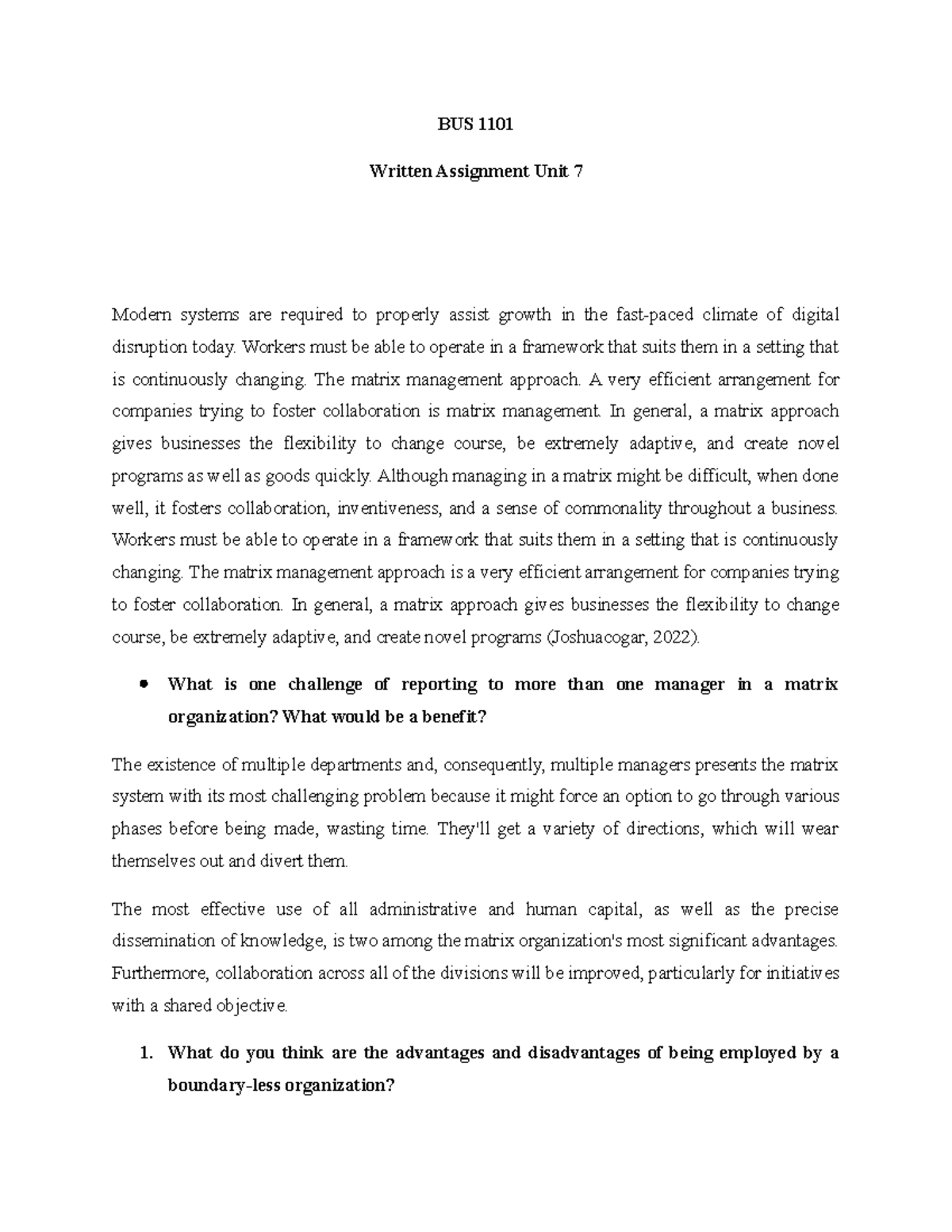 Accounting Assignment - BUS 1101 Written Assignment Unit 7 Modern systems are required to ...