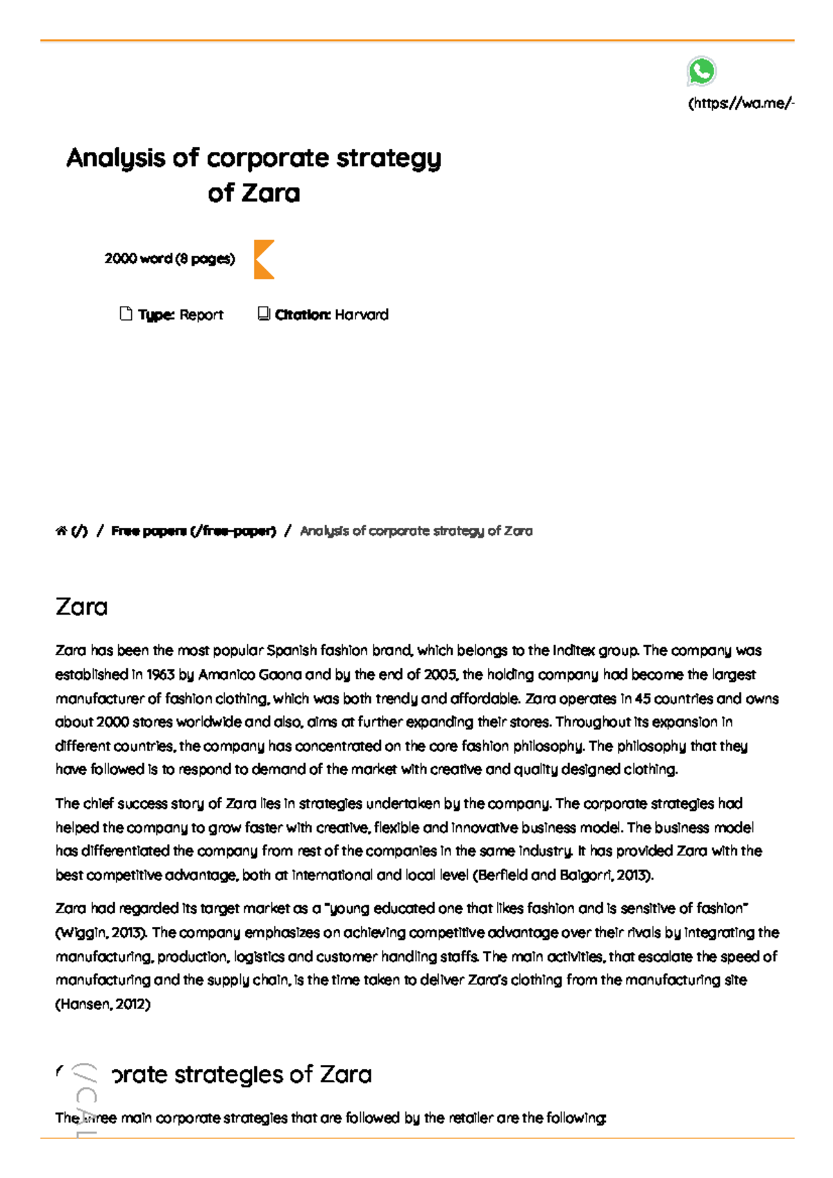Analysis Of Corporate Strategy Of Zara - Analysis of corporate strategy ...