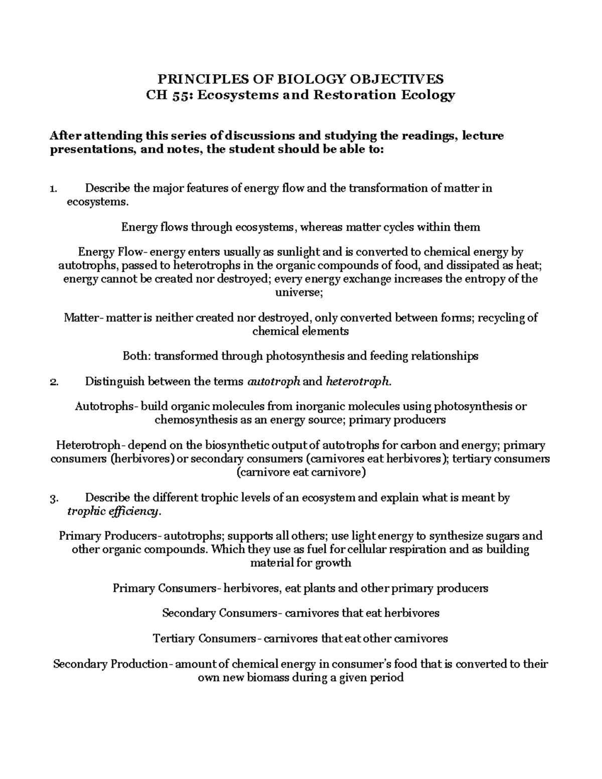 CH 55 Objectives - Ecosystems and Restoration Ecology 2014 - PRINCIPLES ...