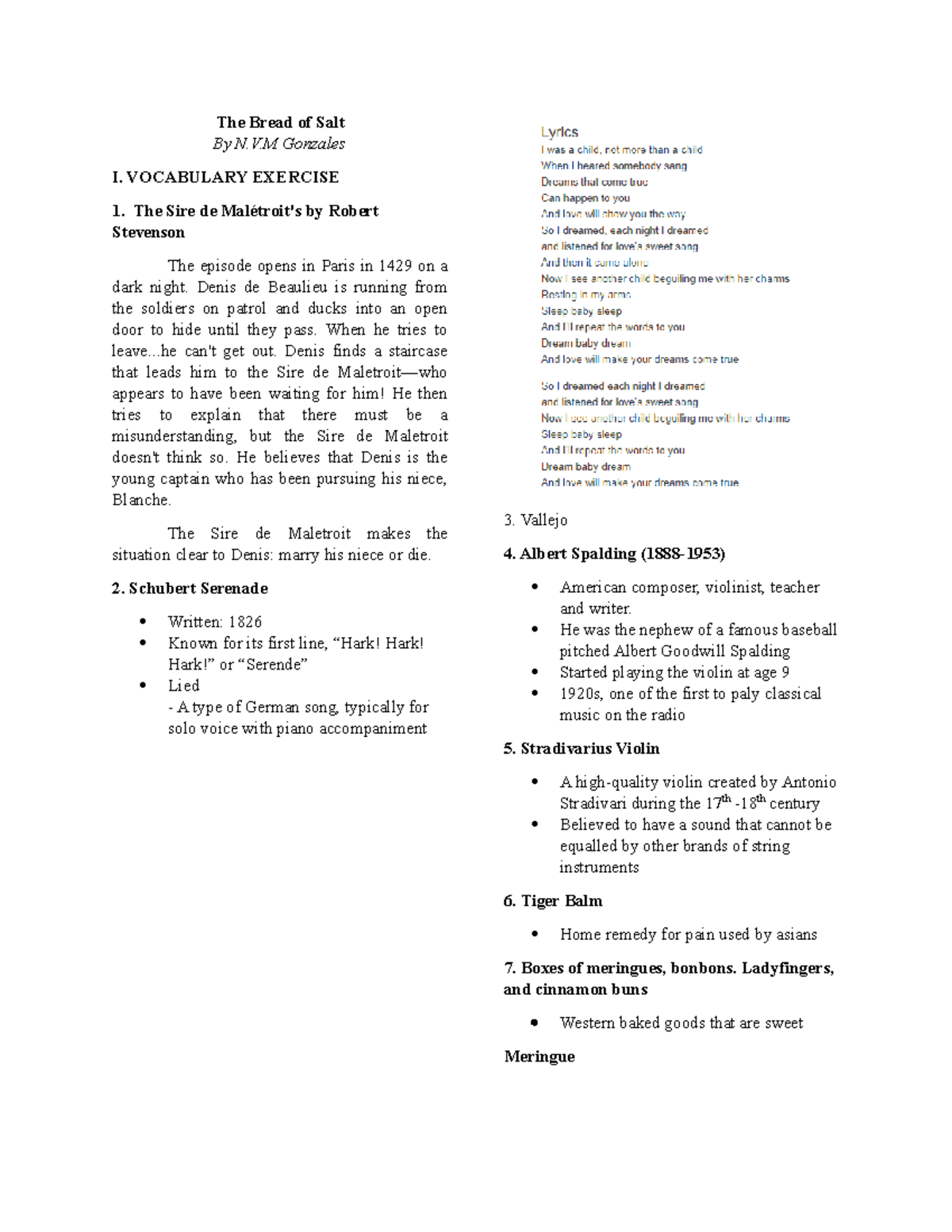 The Bread of Salt - Reading for the course - The Bread of Salt By N.V ...