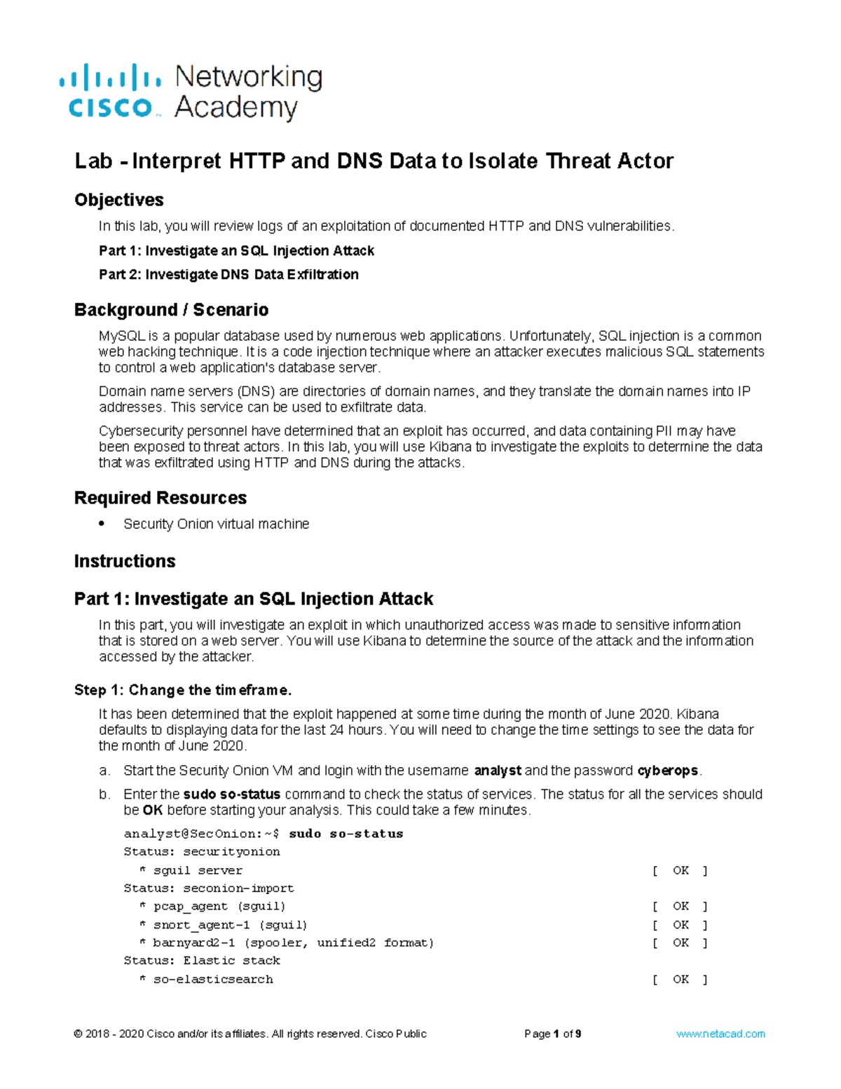 27.2.12 Lab - Interpret HTTP and DNS Data to Isolate Threat Actor ...