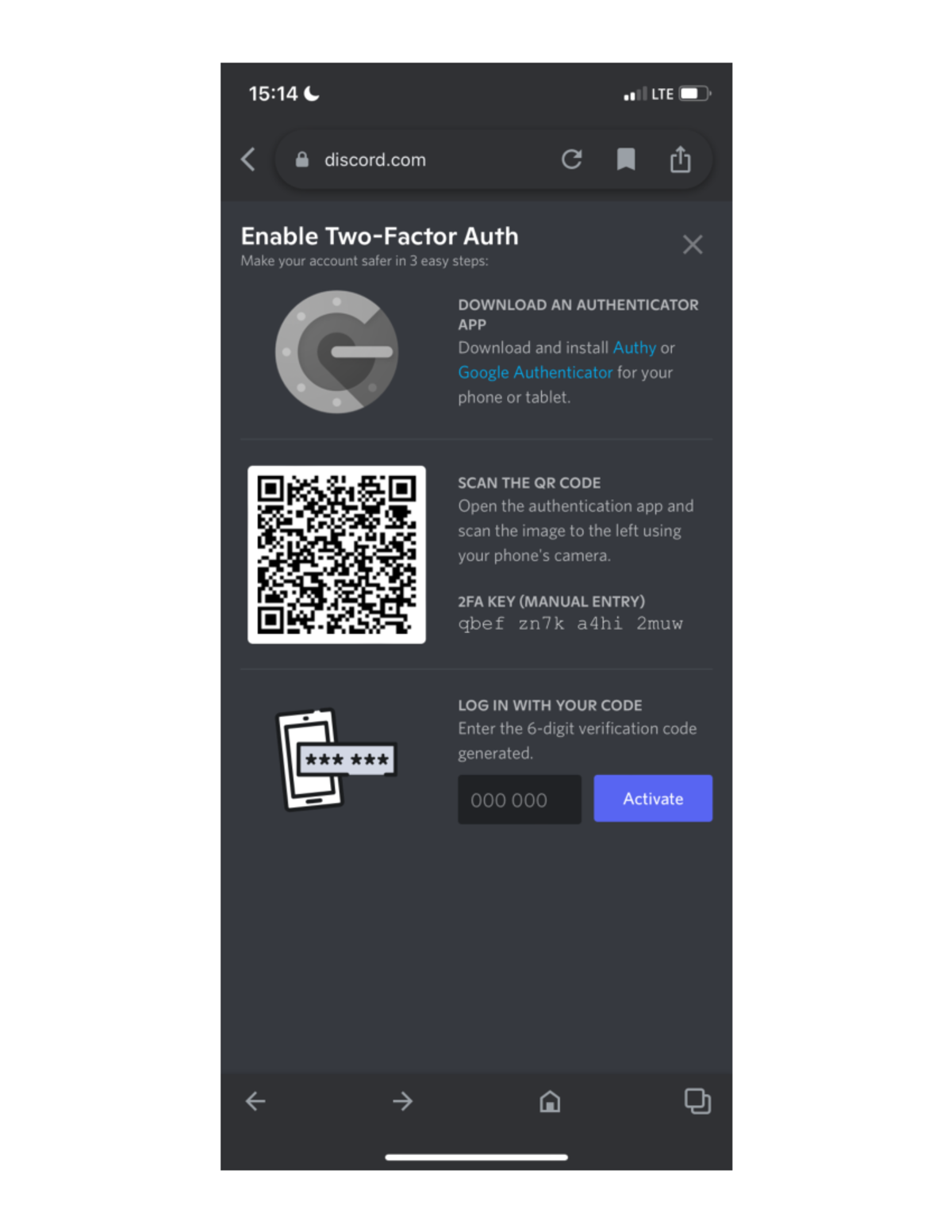 1 Screenshot - bum - 15:14 LTE discord Enable Auth Make your account safer in 3 easy steps ...