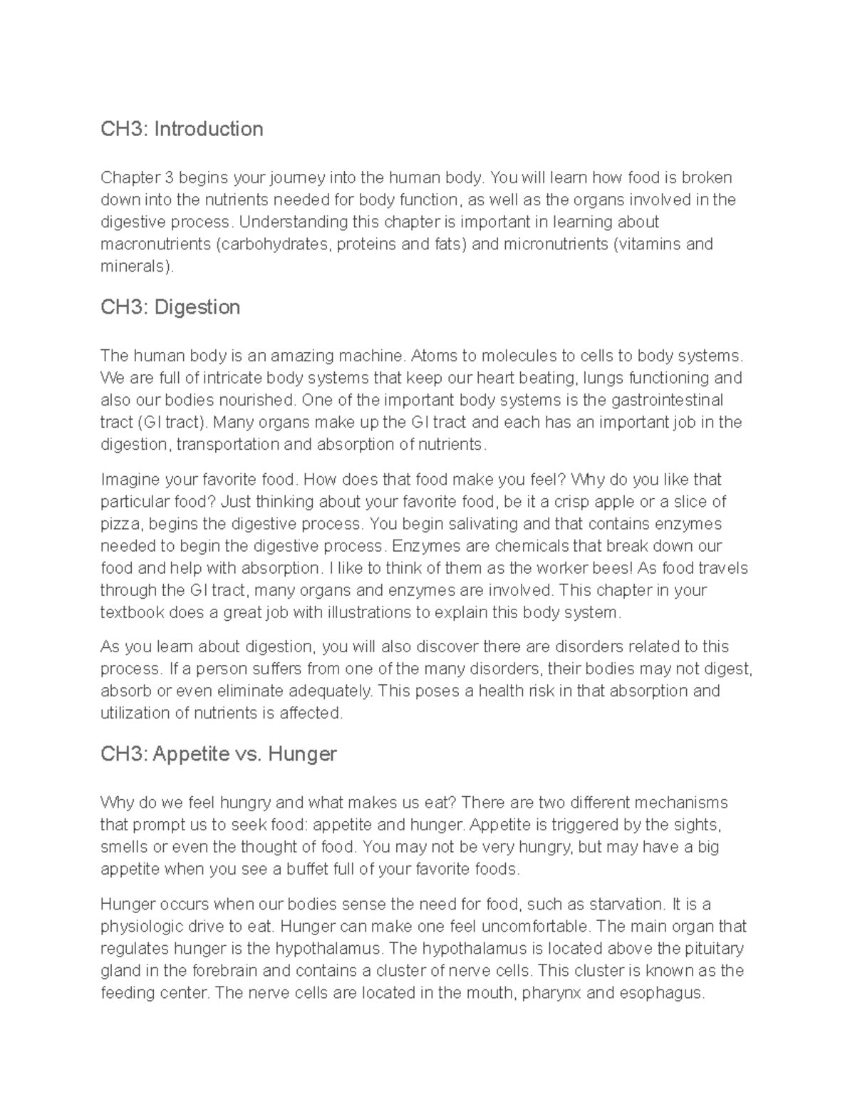 CH3 Digestion - CH3: Introduction Chapter 3 begins your journey into ...