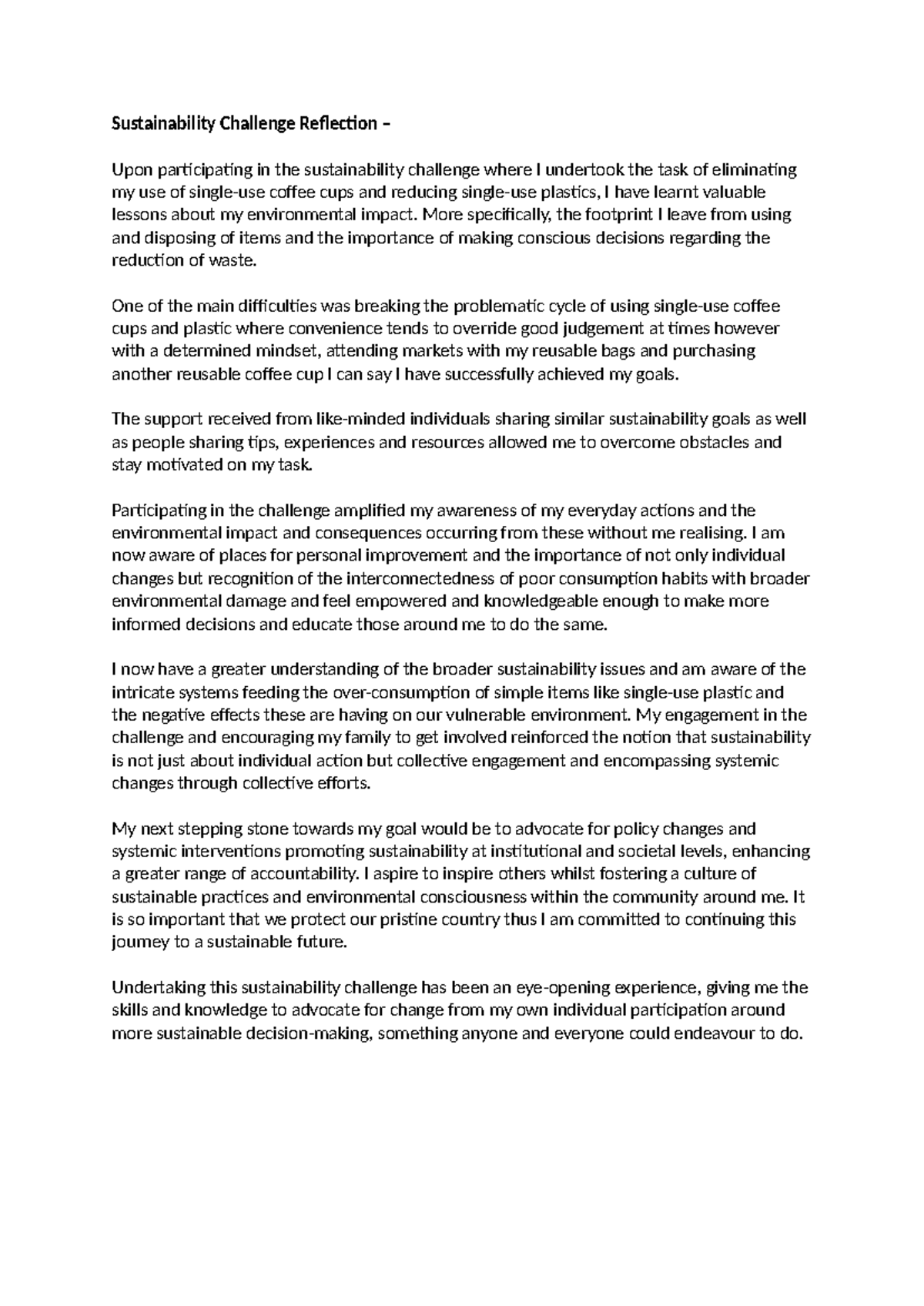 Sustainability Challenge Reflection - More specifically, the footprint ...