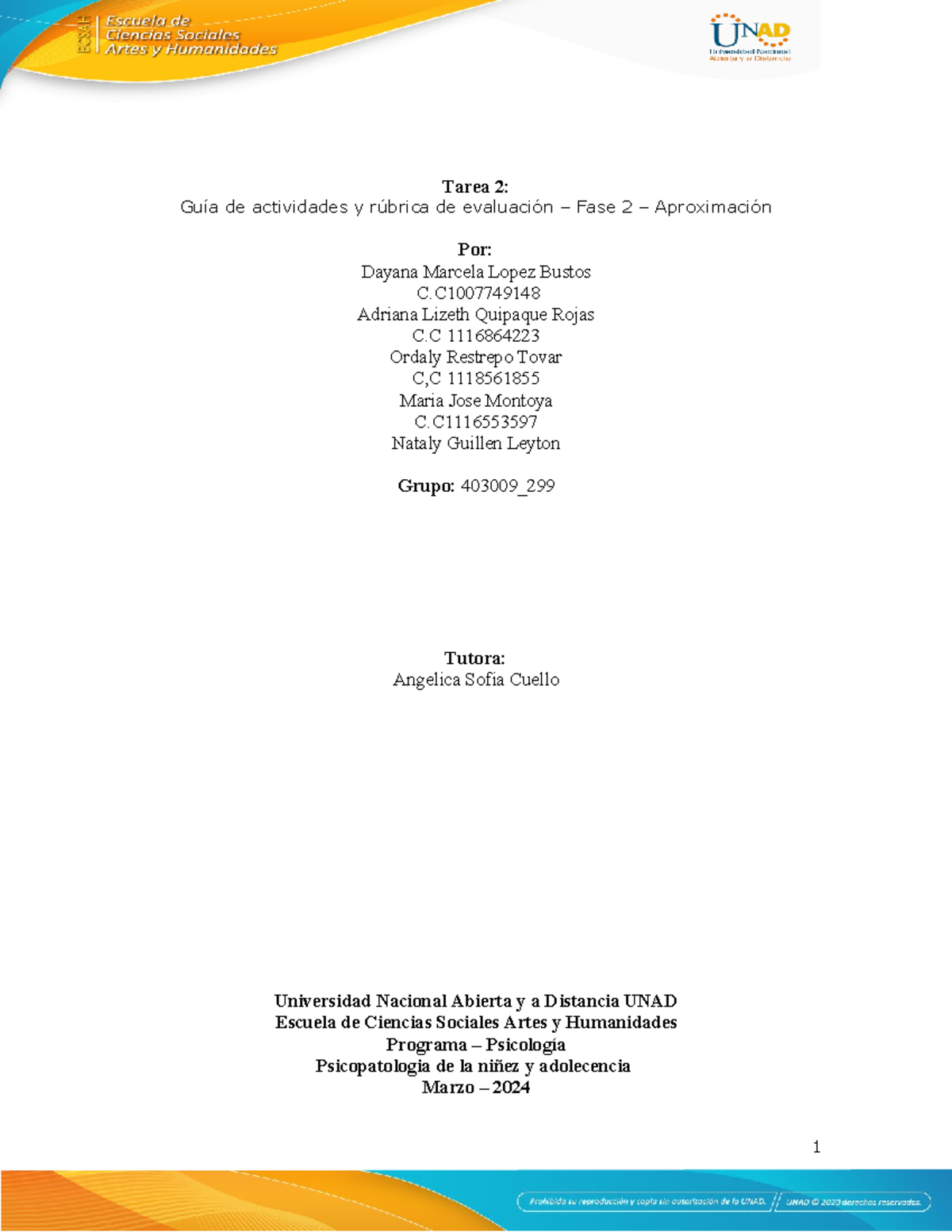Psicopatologia de la niñez y adolecencia Grupo 403009 - Tarea 2: Guía ...