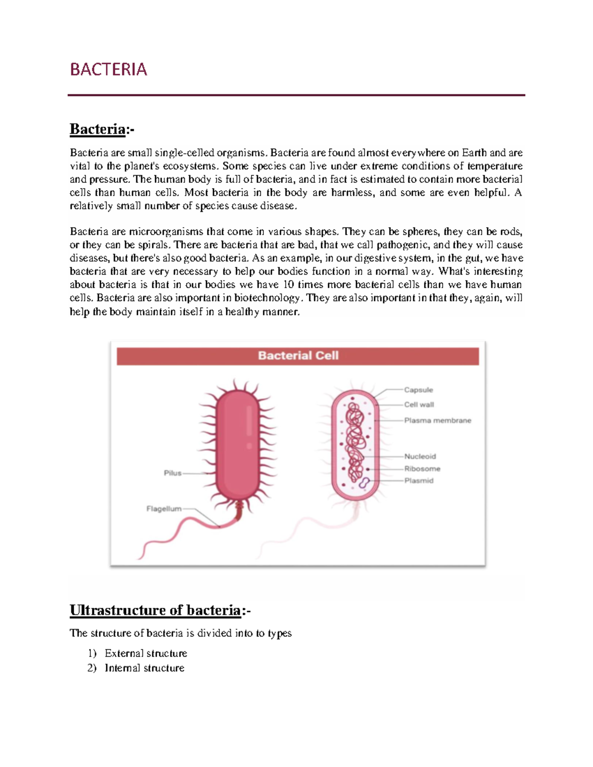 Bacterial cell in microbiology - BACTERIA Bacteria:- Bacteria are small ...