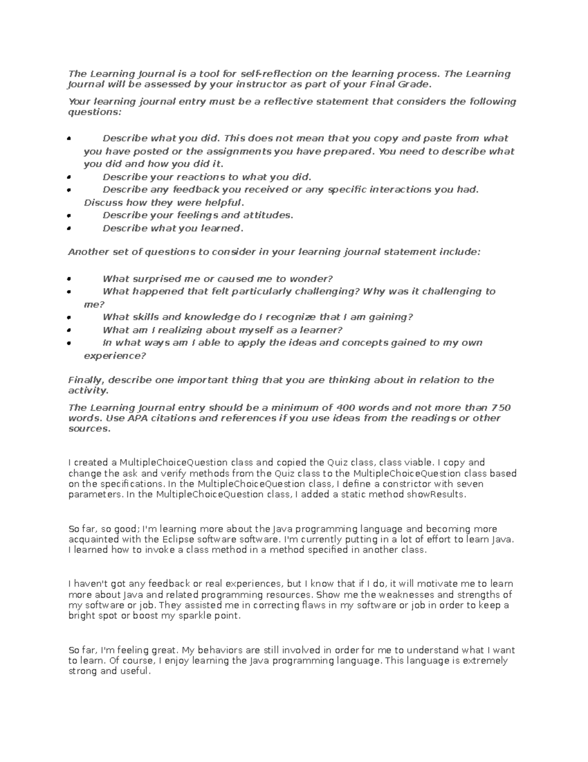 learning journal UNIT 4 CS 1102 - The Learning Journal is a tool for ...