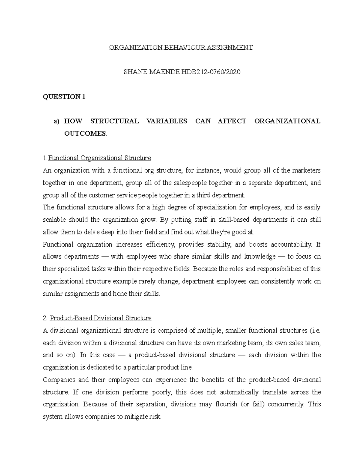 Organization Behaviour Assignment - ORGANIZATION BEHAVIOUR ASSIGNMENT ...