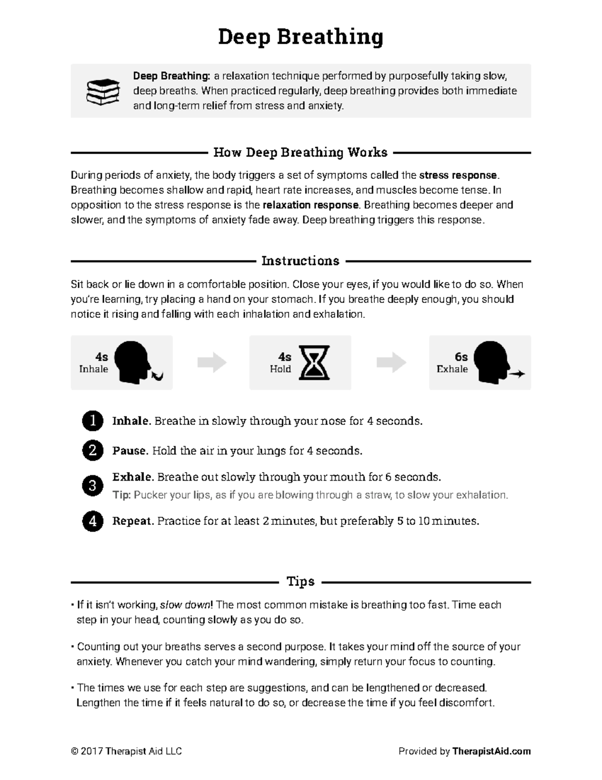 Deep-breathing-worksheet - Deep Breathing © 2017 Therapist Aid LLC ...
