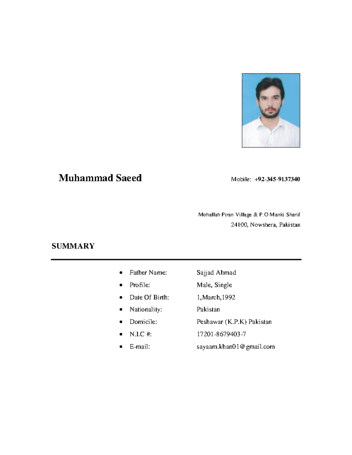 M.Saeed Resume - aaa - Muhammad Saeed Mobile: + 92 - 345 - 9137340 ...