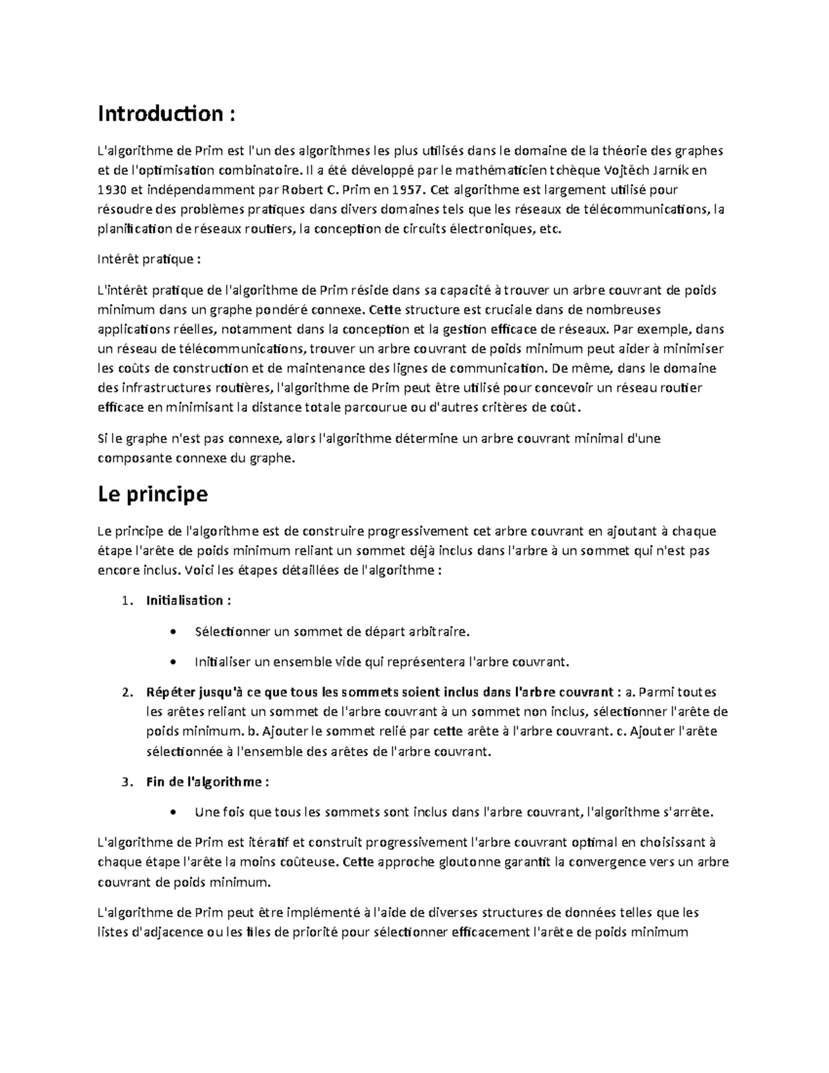 Algorithme de Prim - Introduction : L'algorithme de Prim est l'un des ...