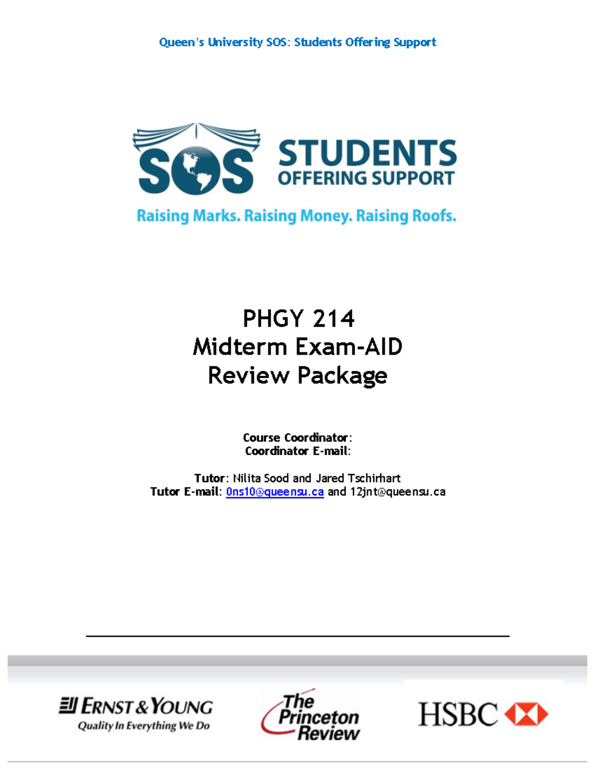 Phys Midterm Prep - Queen’s University SOS: Students Offering Support PHGY 214 Midterm Exam-AID ...