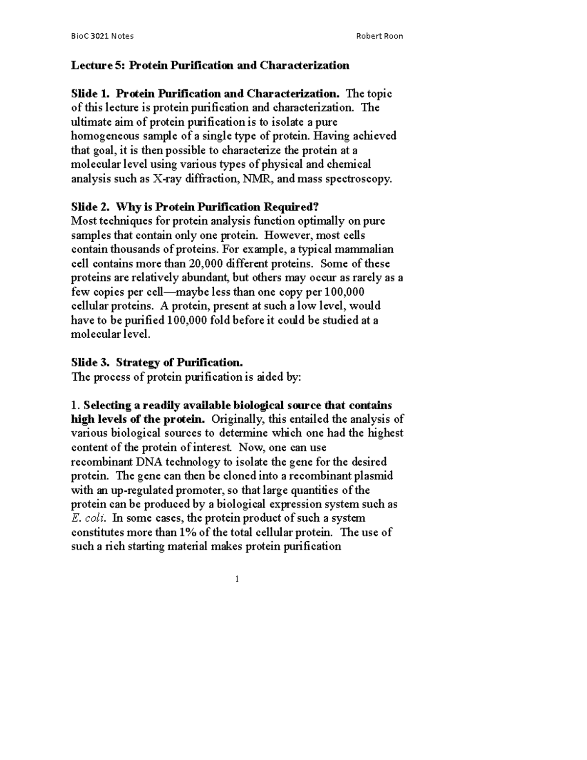 Lecture 05 Protein Purification and Characterization - BioC 3021 Notes ...