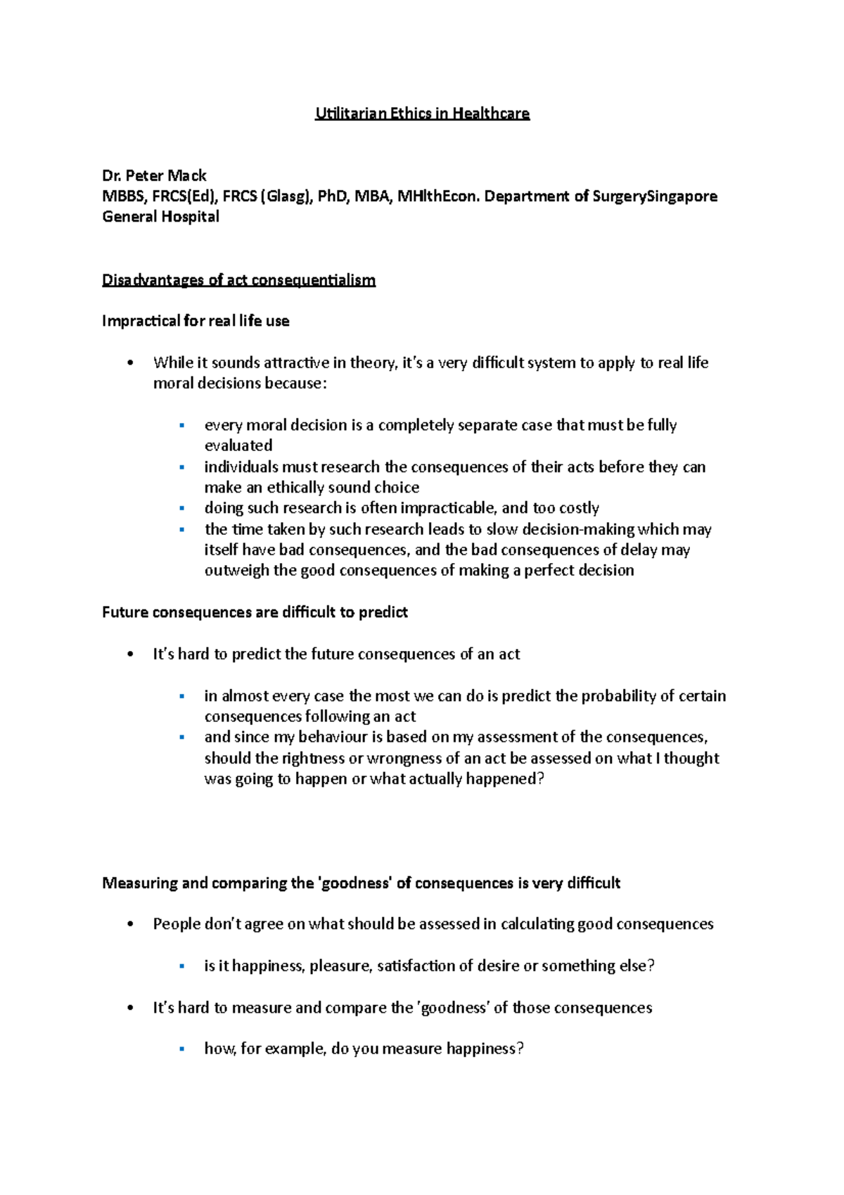 Analysis of Utilitarian Approach and Utilitarianism in Medical Ethics ...