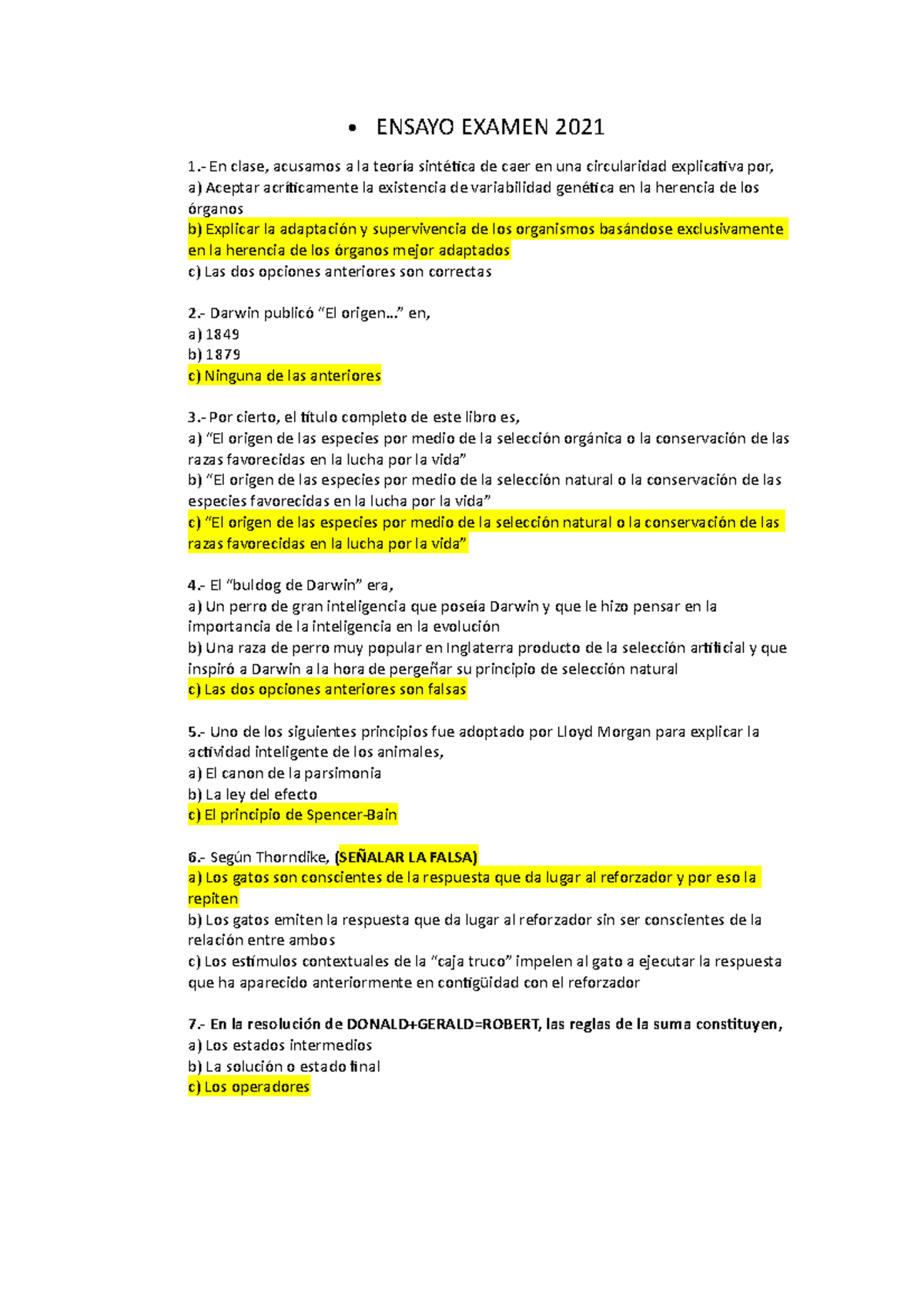 Simulacro Examen Procesos 21 - • ENSAYO EXAMEN 2021 1.- En clase, acusamos a la teoría sintética ...