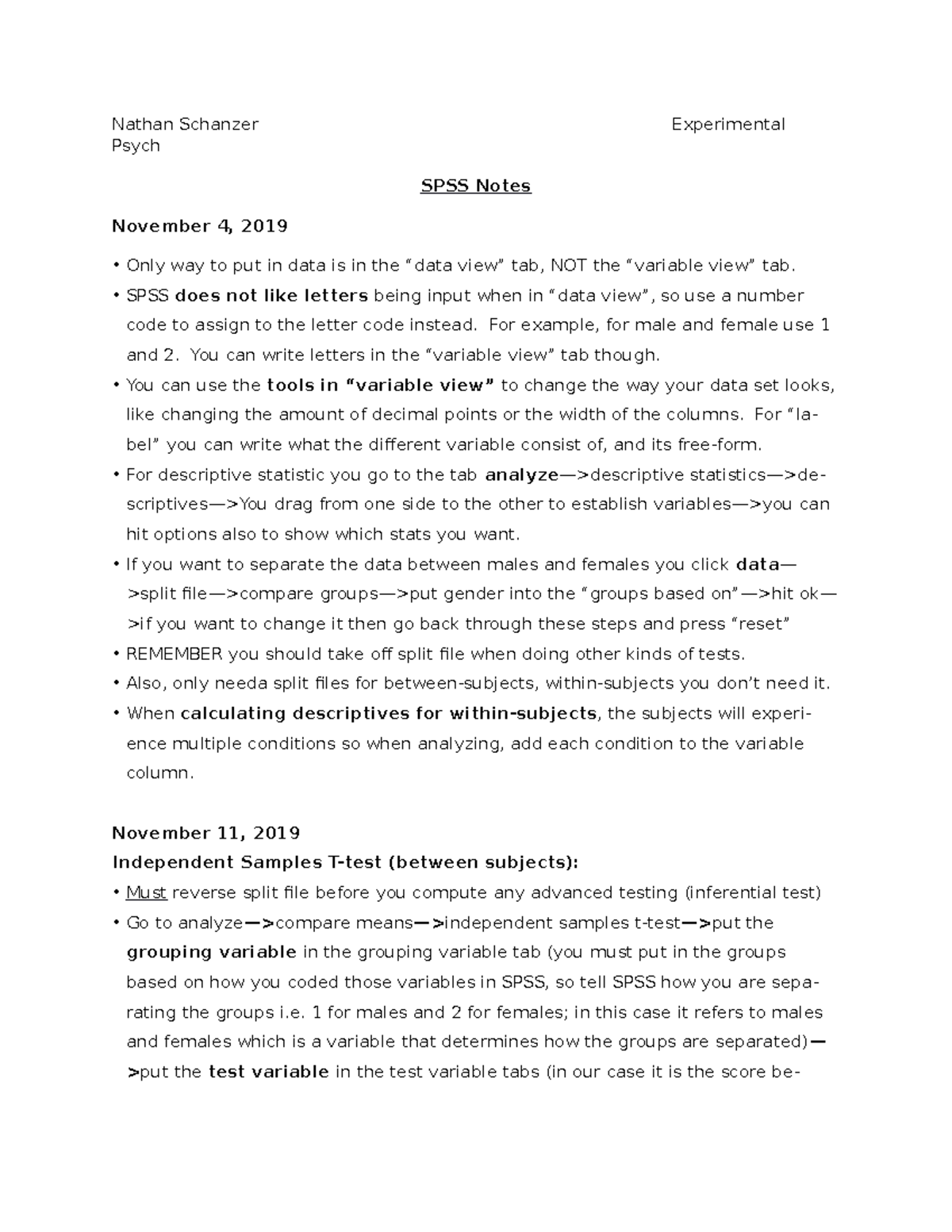 SPSS Notes-2 - FULL NOTES - Nathan Schanzer Experimental Psych SPSS ...