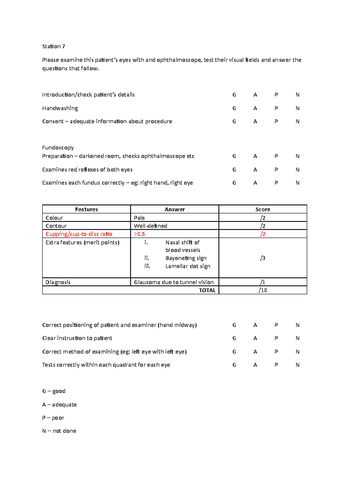 Ophthalmology osce - Osce checklist - Station 7 Please examine this ...